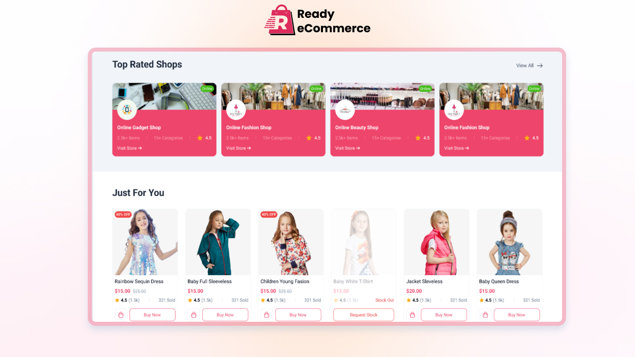Ready Ecommerce Complete Multi Vendor Ecommerce Mobile App Customer Website With Store Pos By